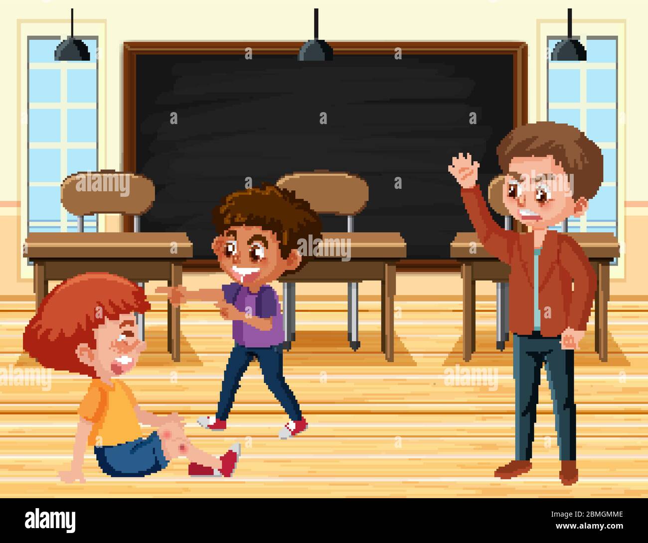 Scene with boy bullying his friend at school illustration Stock Vector ...