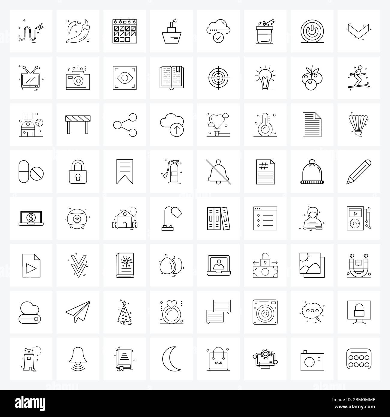 Set Of 64 Simple Line Icons For Web And Print Such As Cloud Accept