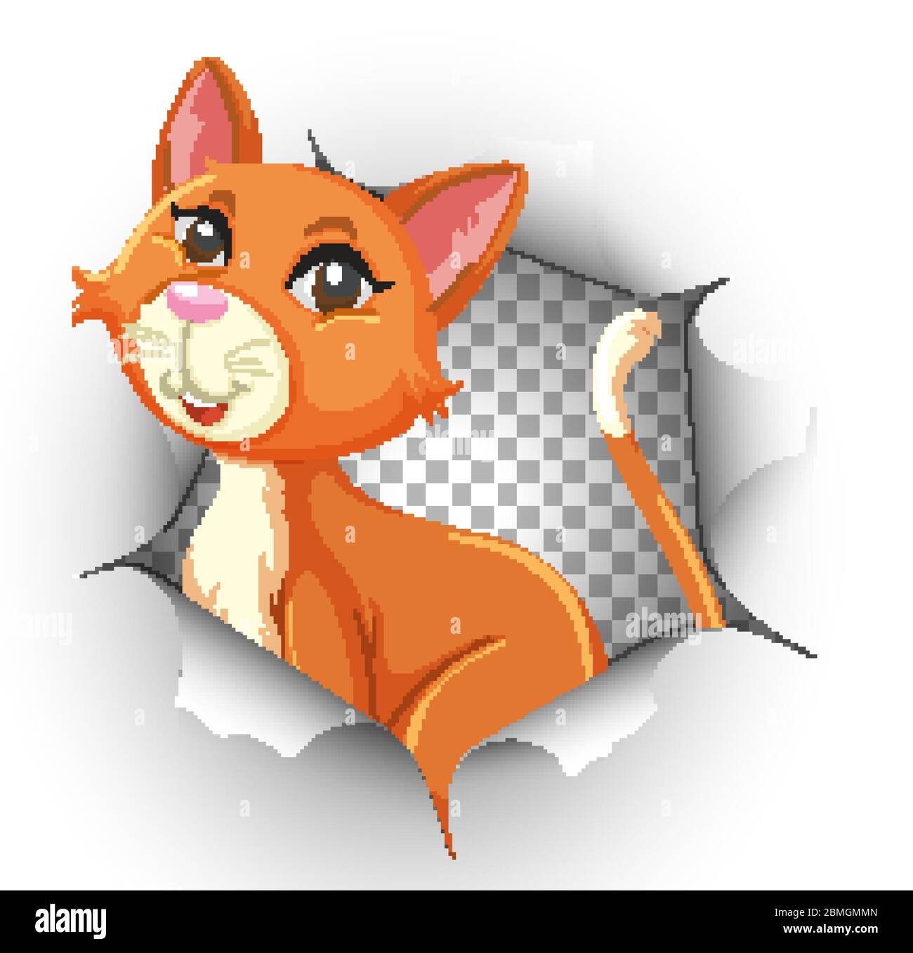 Cute cat coming out of cracked wall illustration Stock Vector Image ...