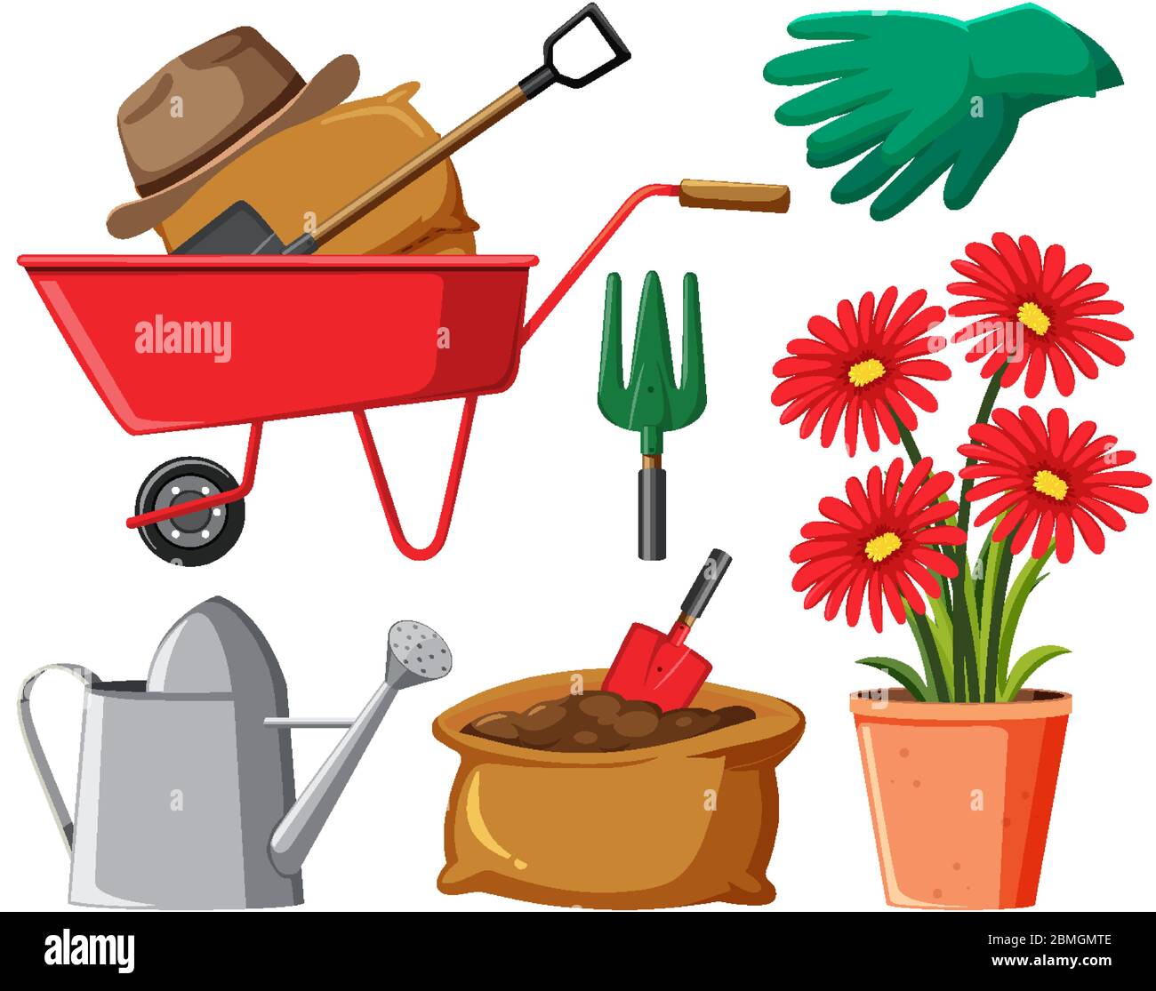 Set of gardening items on white background illustration Stock Vector ...