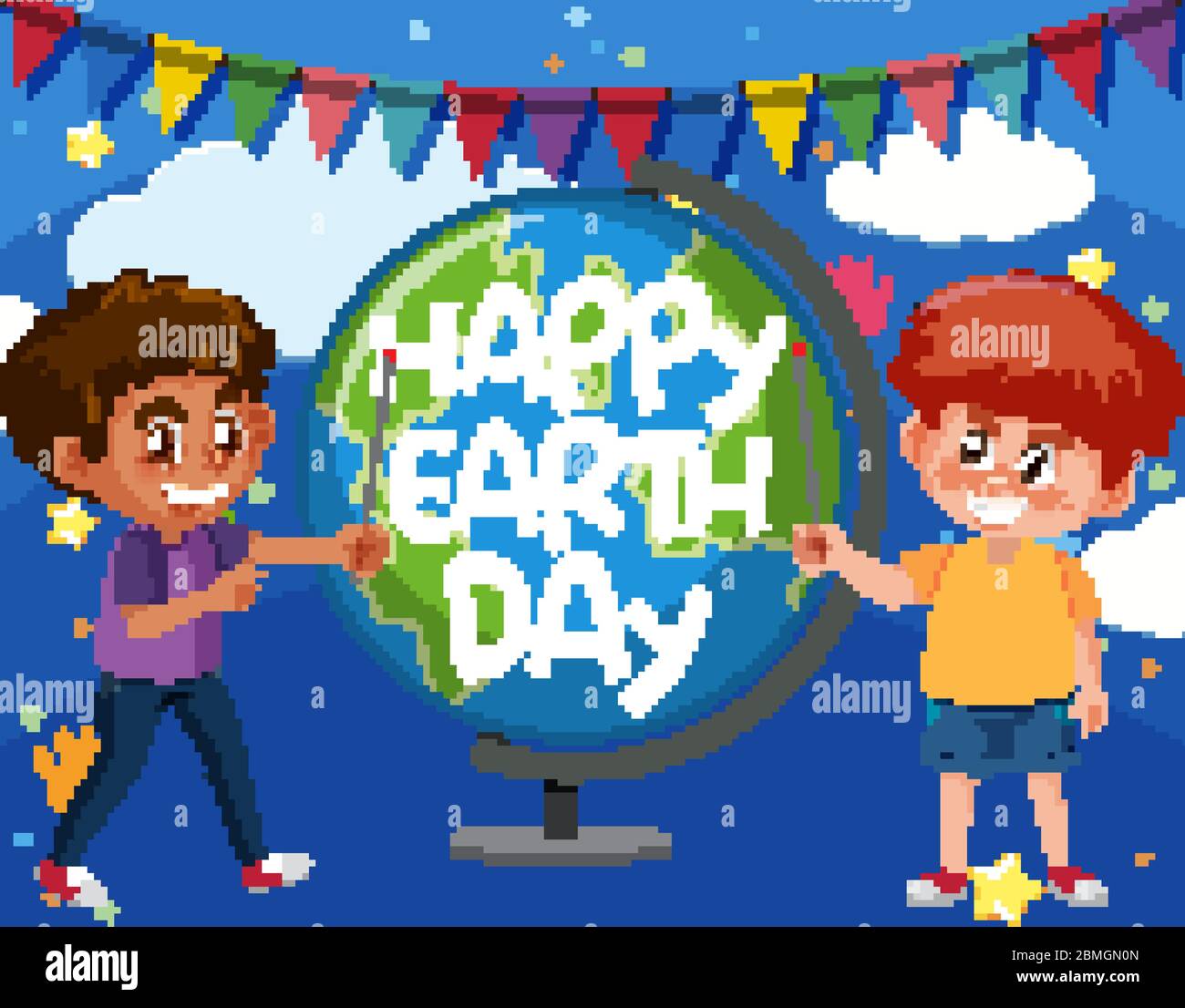 Poster design for happy earth day with happy boys and globe ...
