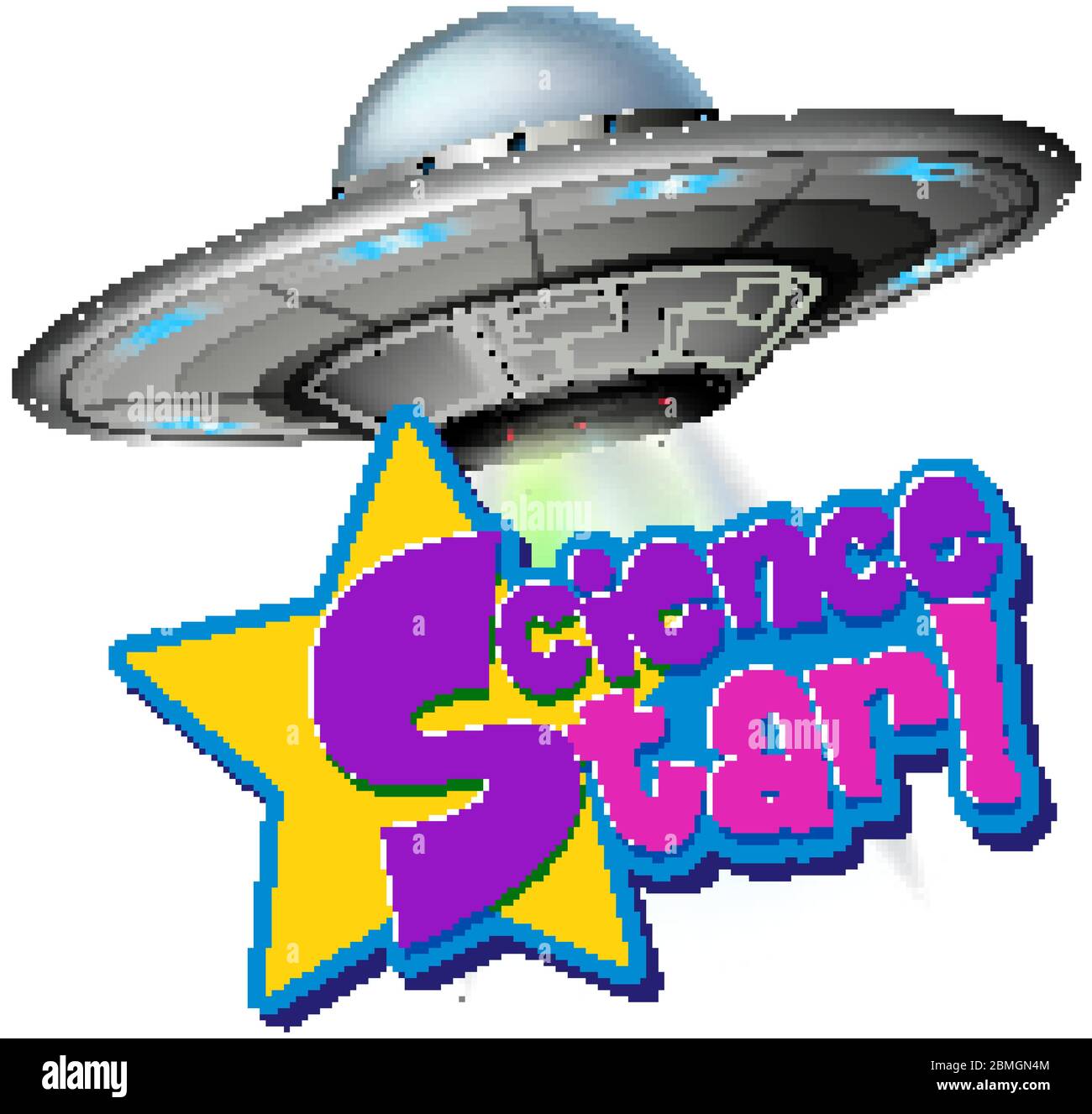 Font design for word science star with UFO flying illustration Stock ...