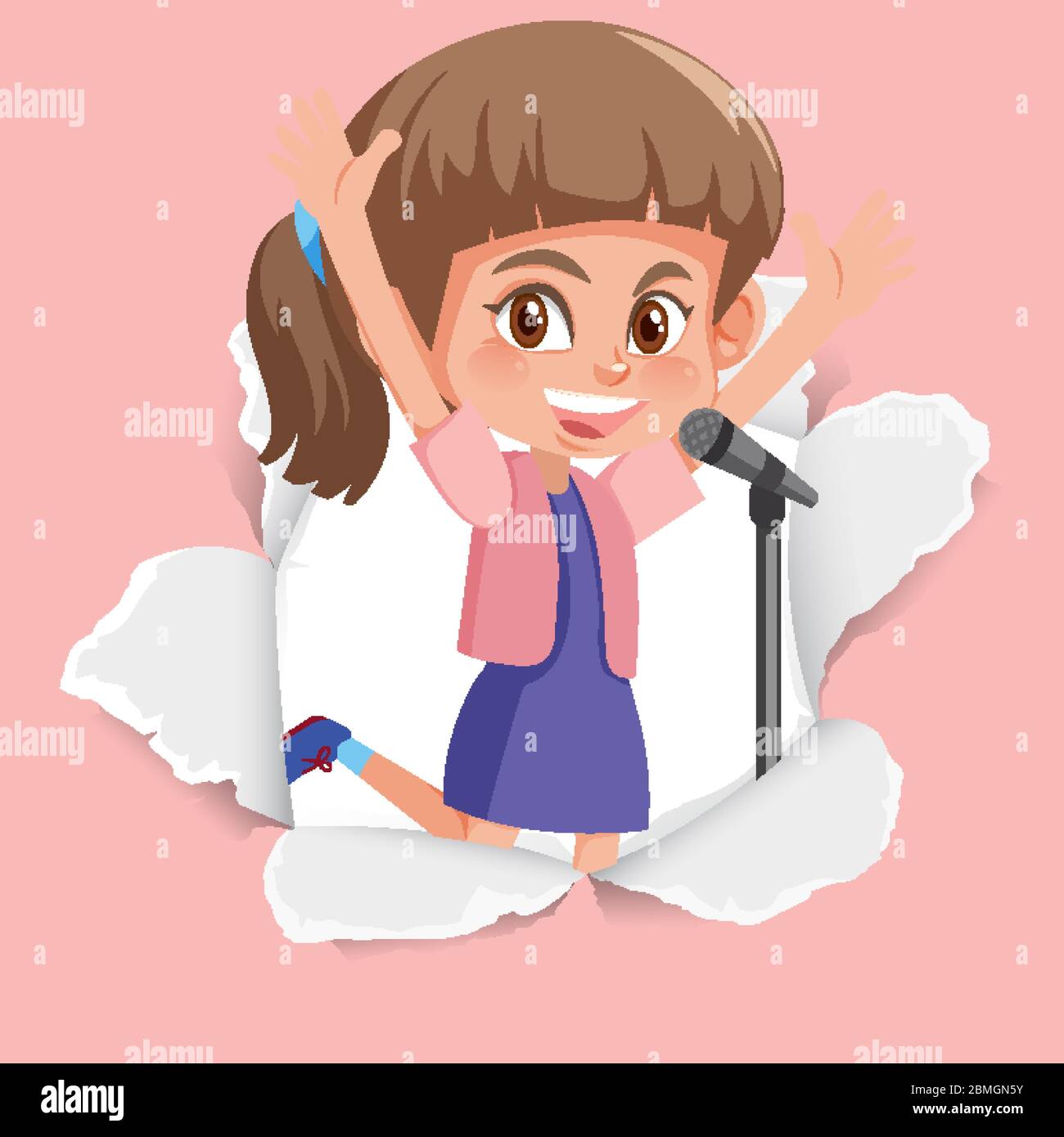 Background template design with happy girl singing illustration Stock ...