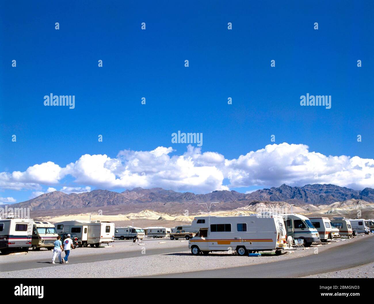 Stovepipe Wells, USA-March 23,2020: RV campsite in the desert landscape ...