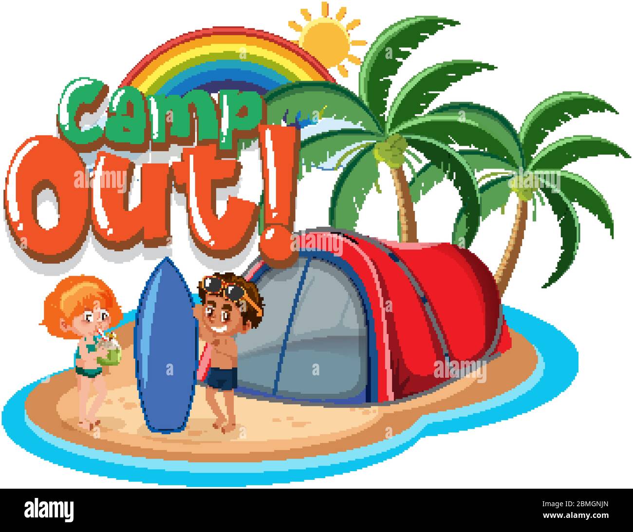 Font design for camp out with tent in the park illustration Stock ...