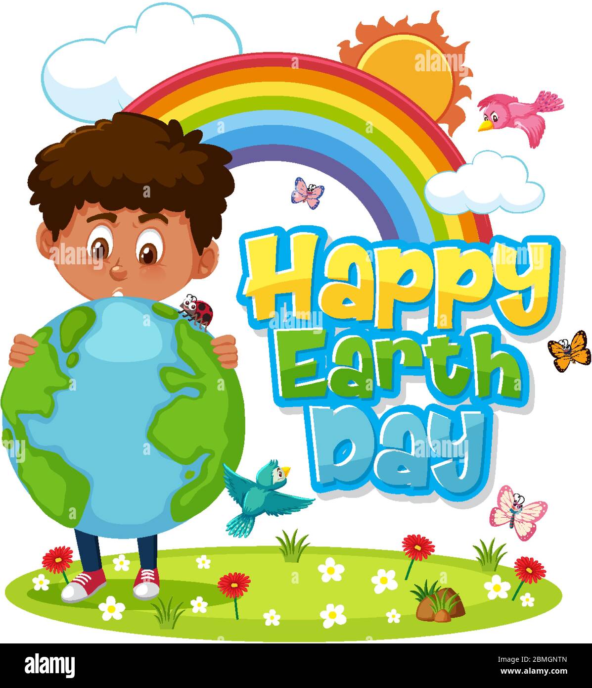 Poster design for happy earth day with happy boy in the park ...