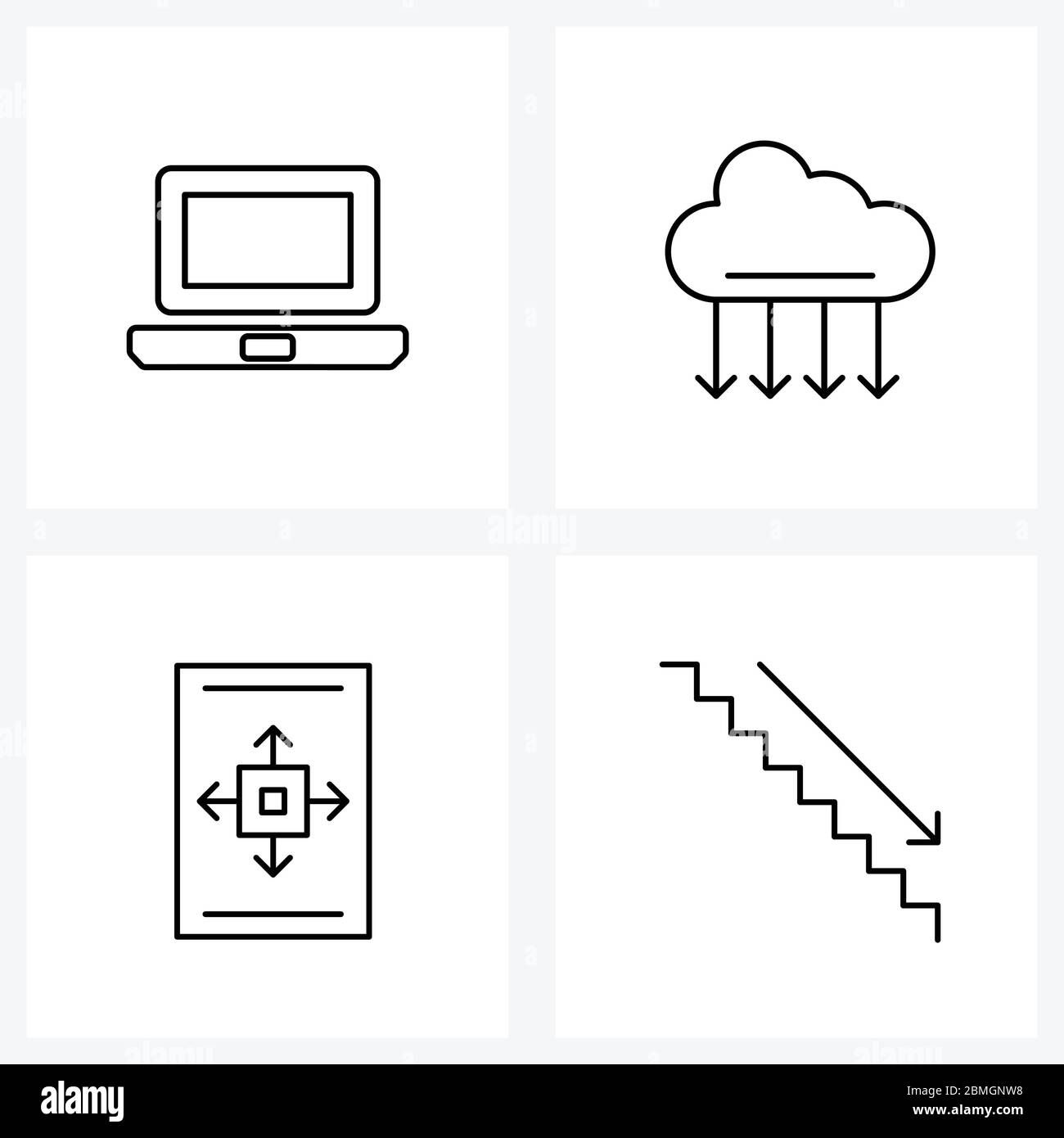 Line Icon Set of 4 Modern Symbols of laptop, up, electronics, storage ...