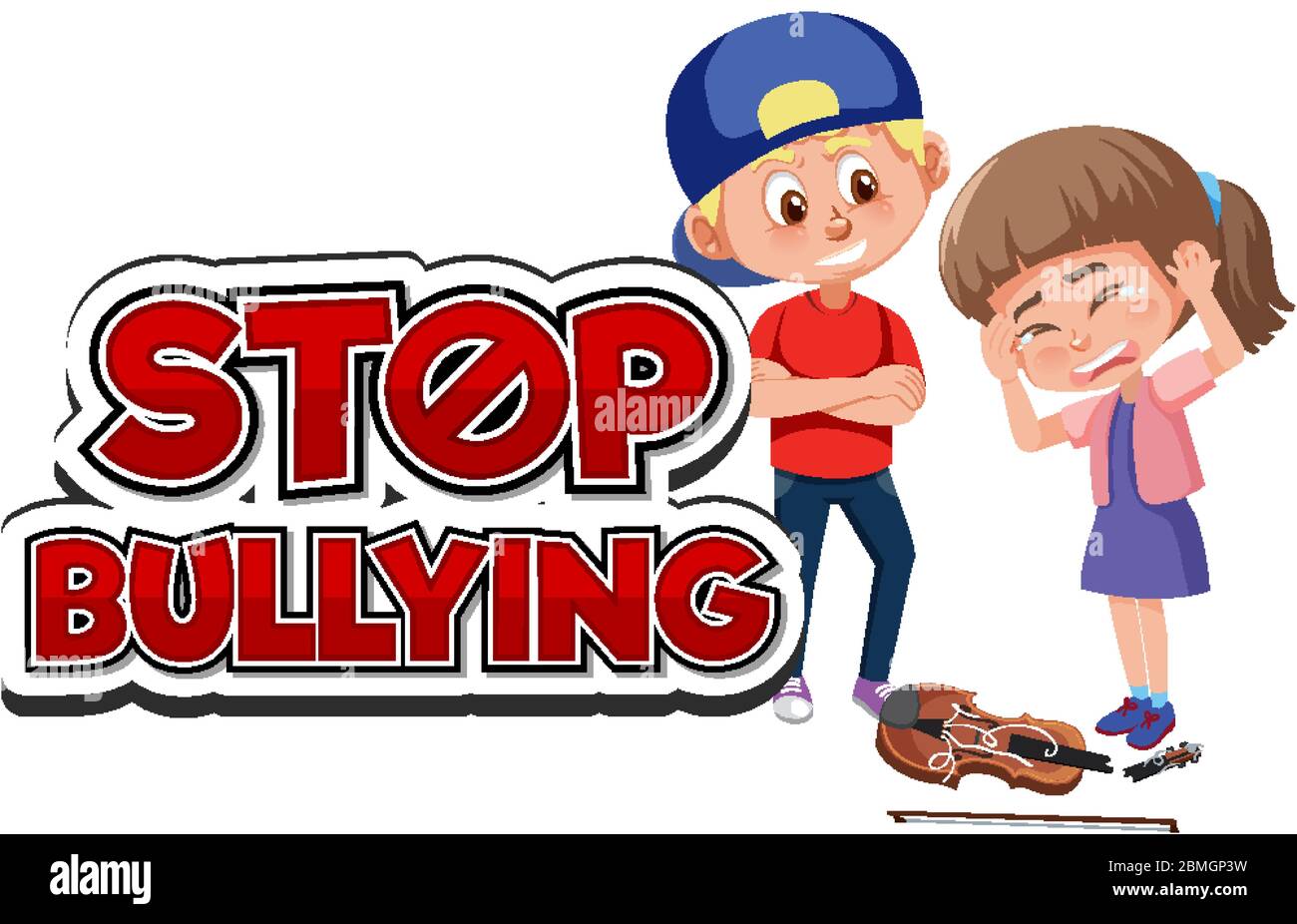 Stop domestic violence font design with boy bullying girl illustration ...