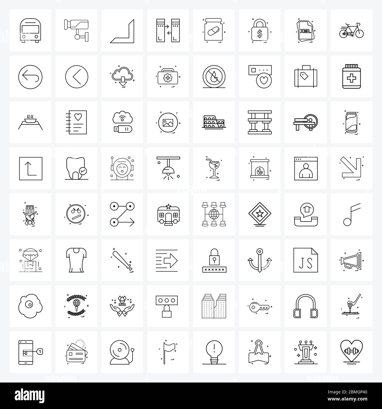 64 Interface Line Icon Set of modern symbols on medical, internet ...