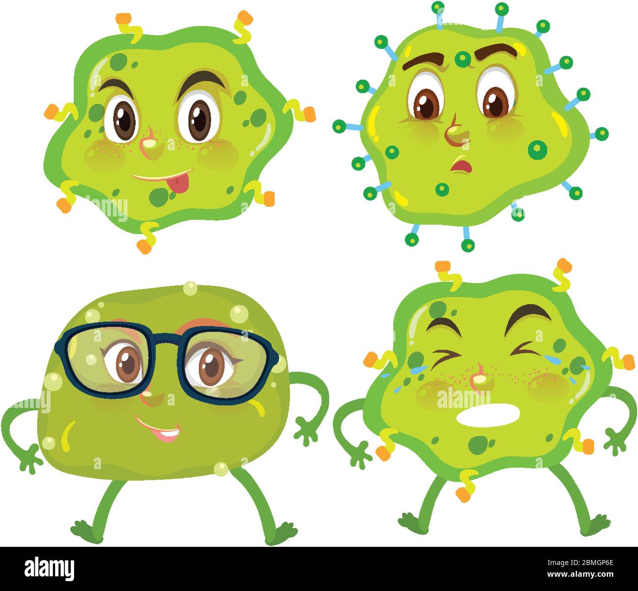 Virus cell with facial expression on white background illustration ...