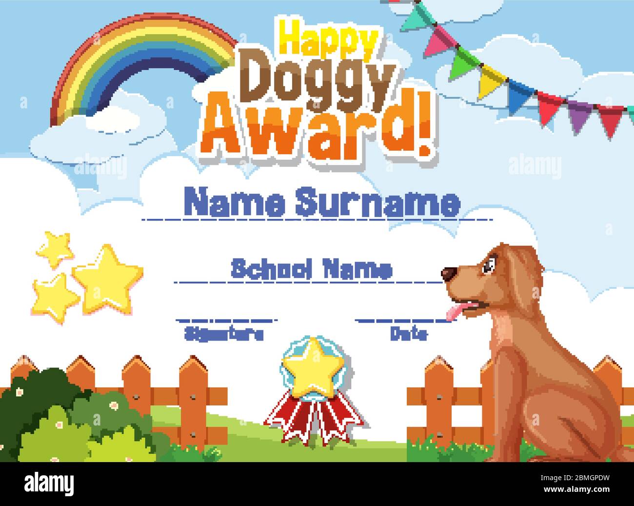 Certificate template design for happy doggy award with cute dog in ...
