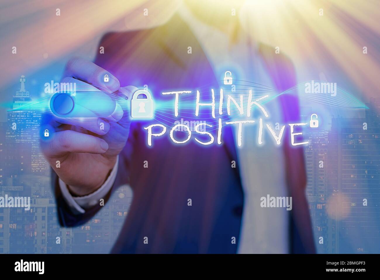 Word writing text Think Positive. Business photo showcasing The ...
