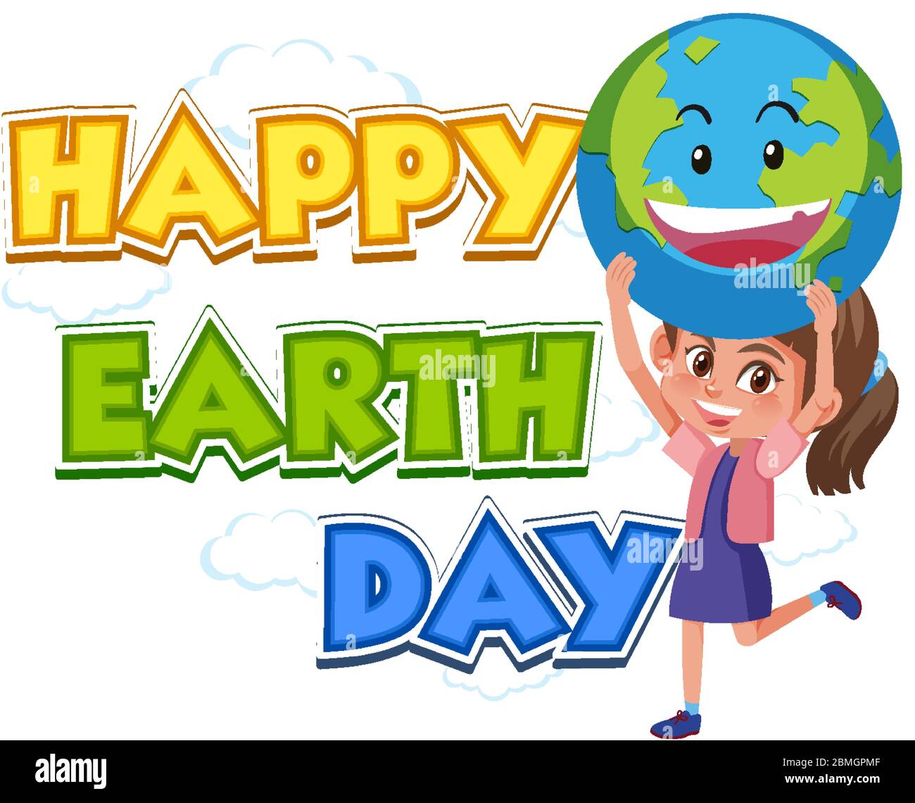 Poster design for happy earth day with happy girl illustration Stock ...