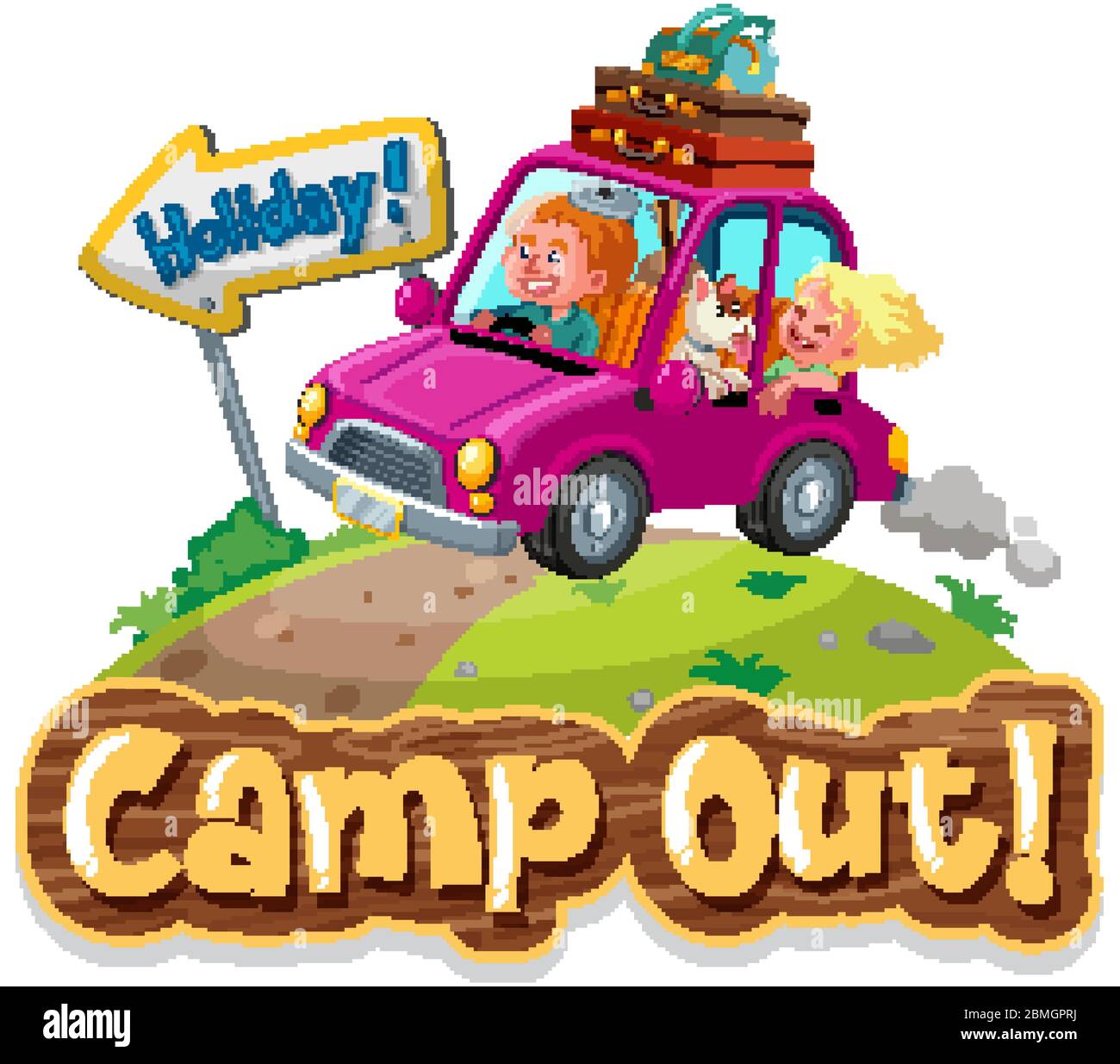 Font design for camp out with tent in the park illustration Stock ...