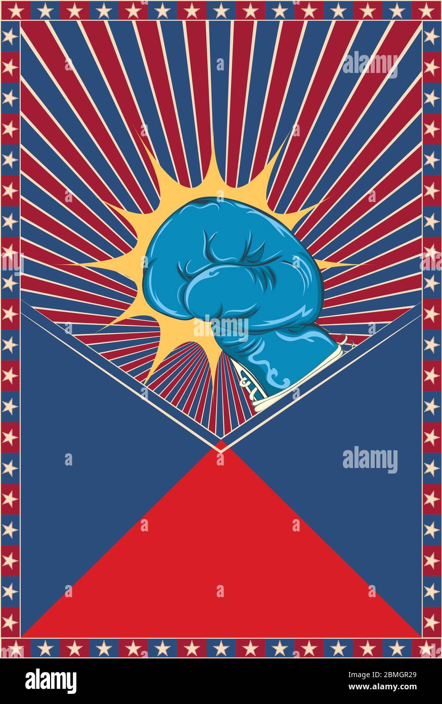 Retro background with boxing glove over red and blue rays and star ...