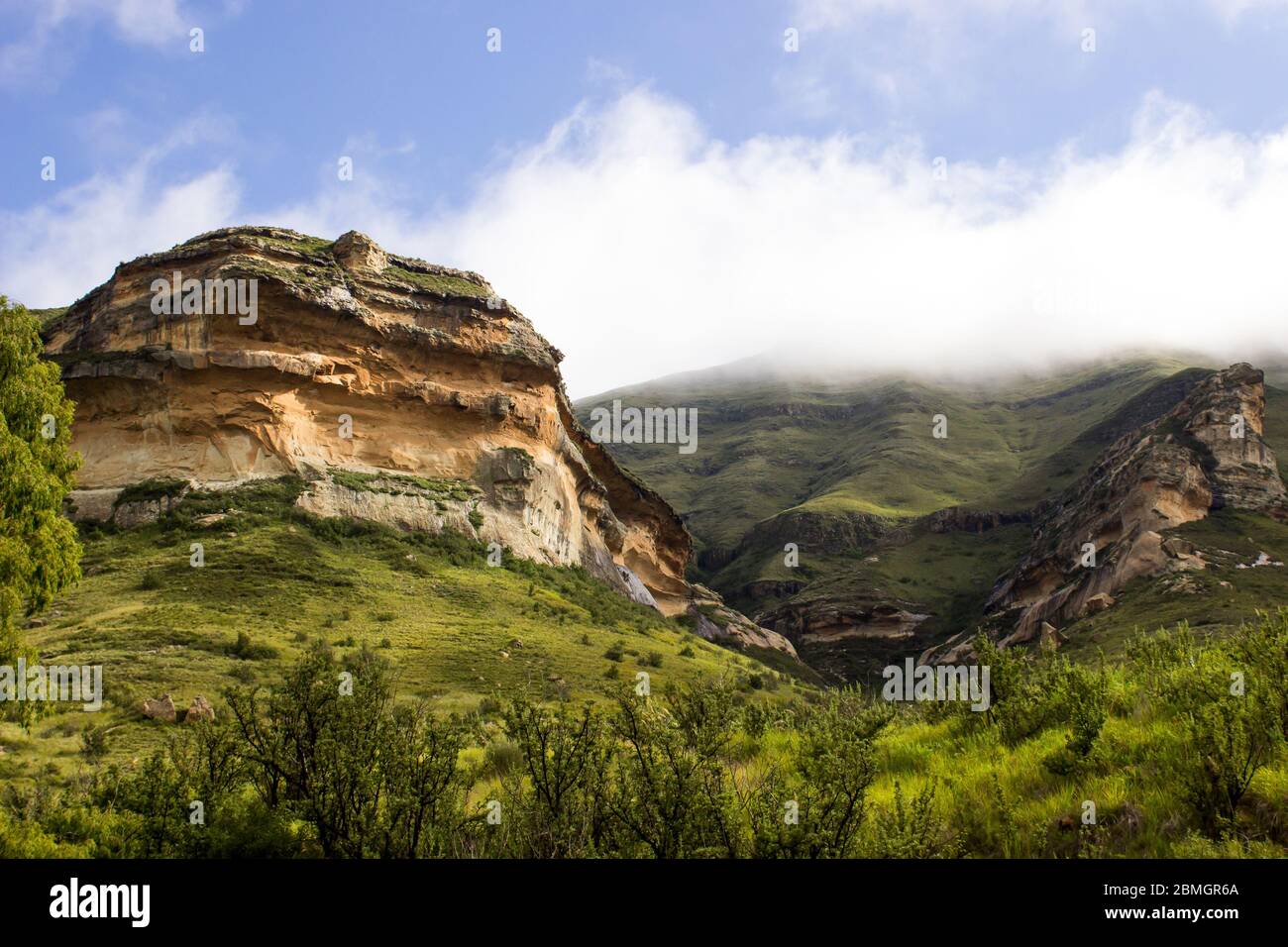 Orange coloured sandstone cliffs, in the High-altitude Austro-Afro ...