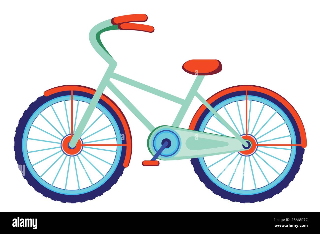 Colorful cartoon bicycle, simple design illustration on white ...