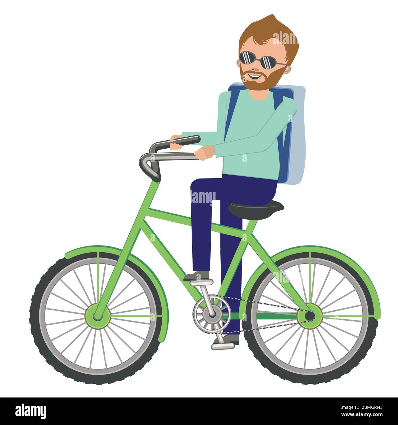 Abstract cartoon man with backpack riding bicycle illustration Stock ...