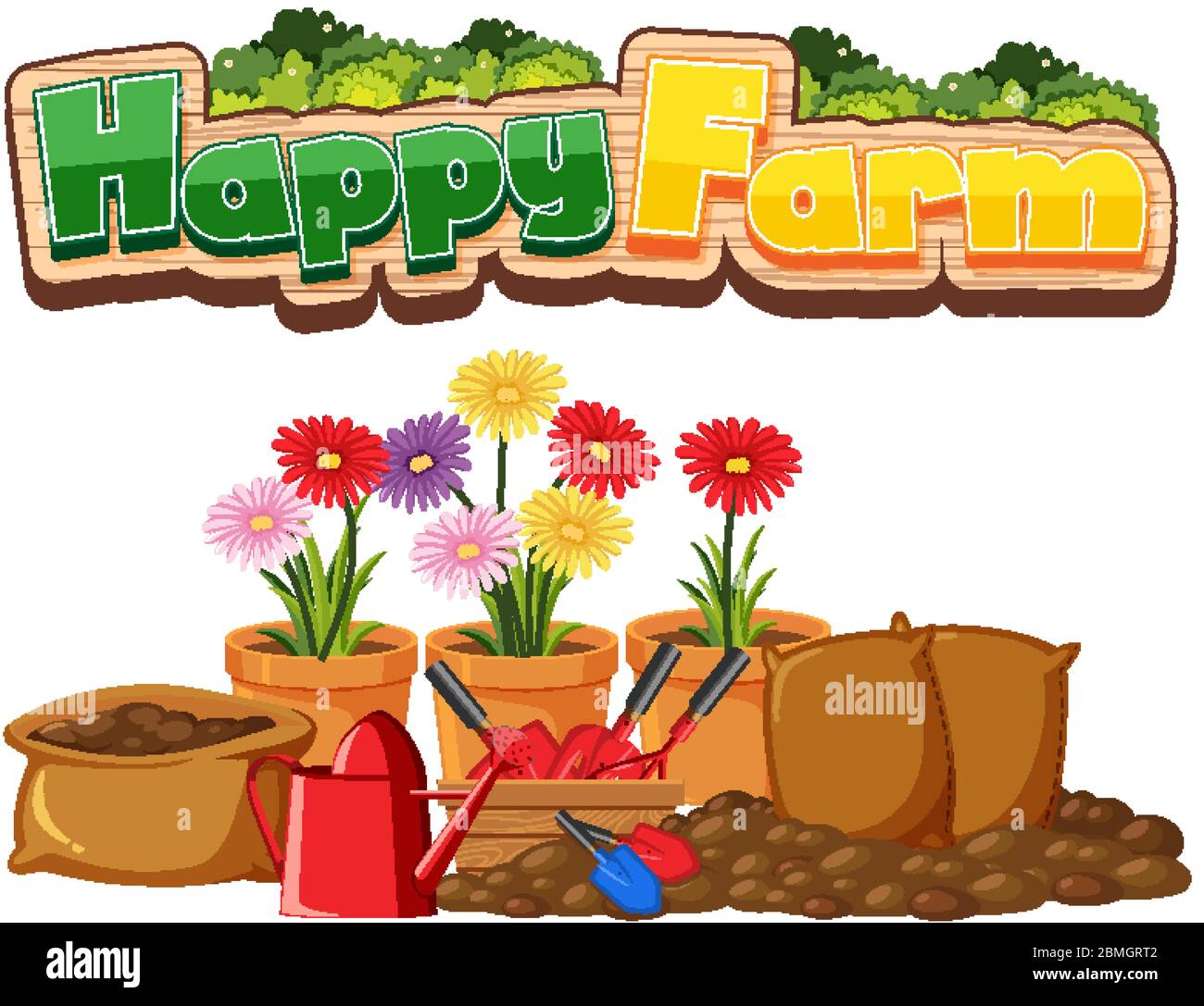 Font design for happy farm on white background illustration Stock ...