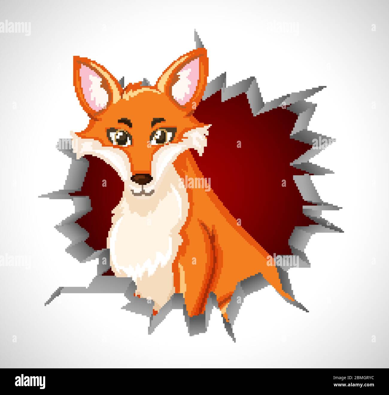 Cute fox coming out of cracked wall illustration Stock Vector Image ...