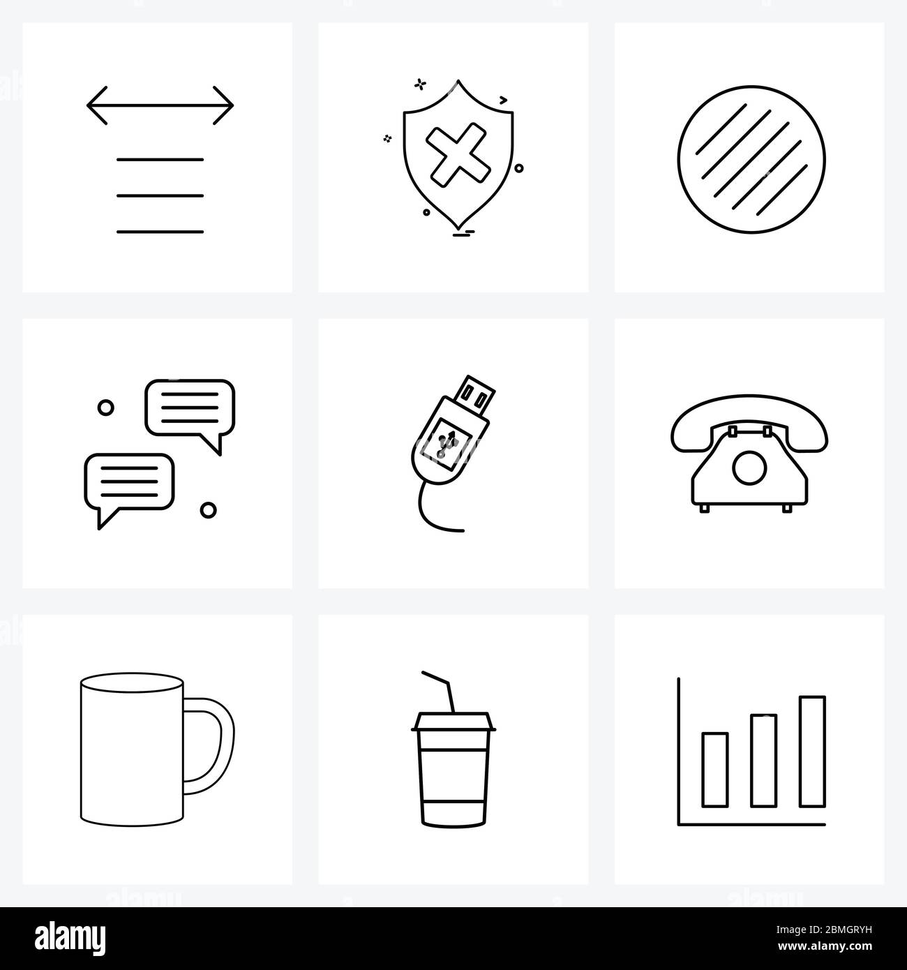 Simple Set of 9 Line Icons such as telephone, flash, line, storage ...