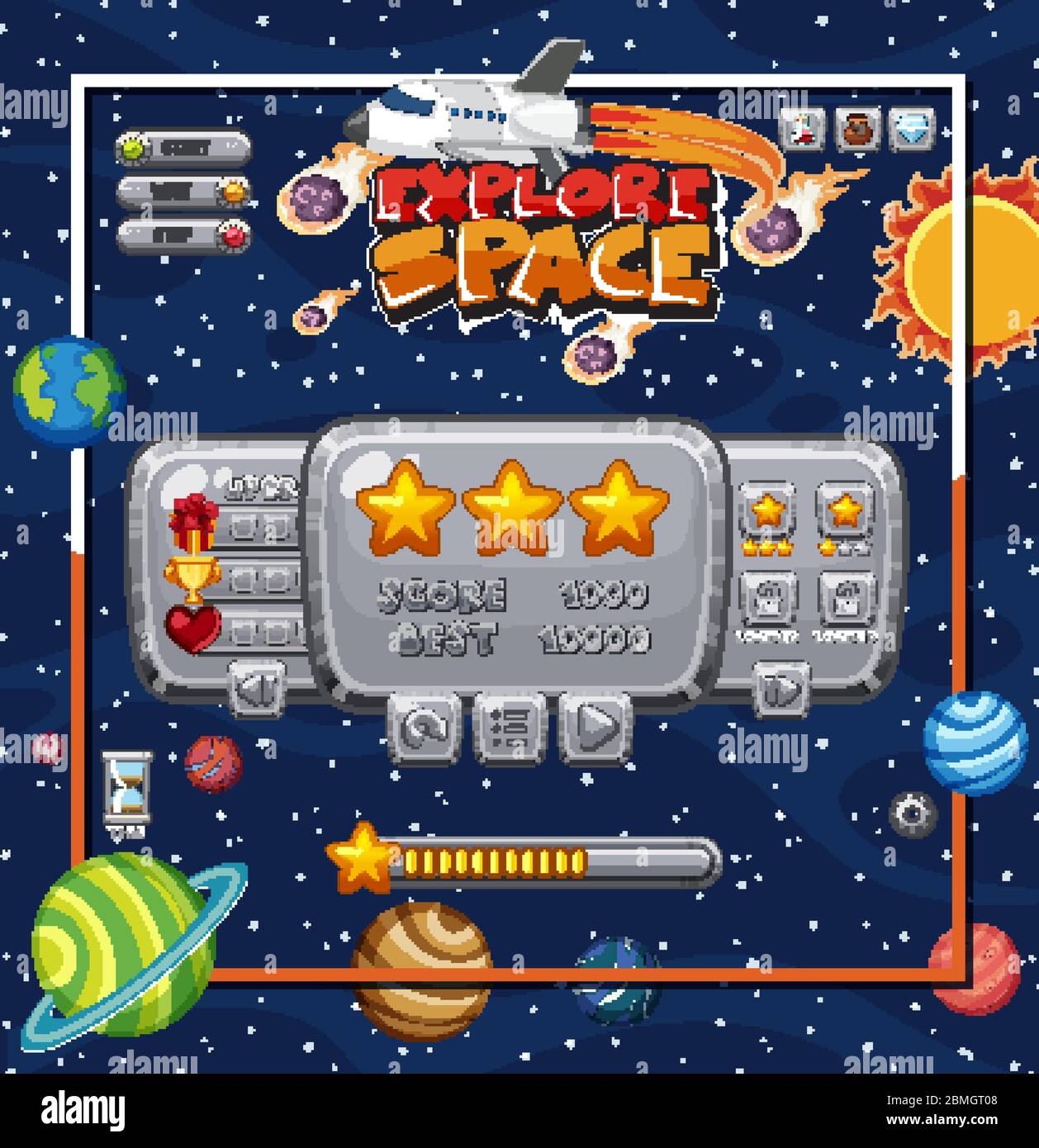 Game template with many planets in the space background illustration ...