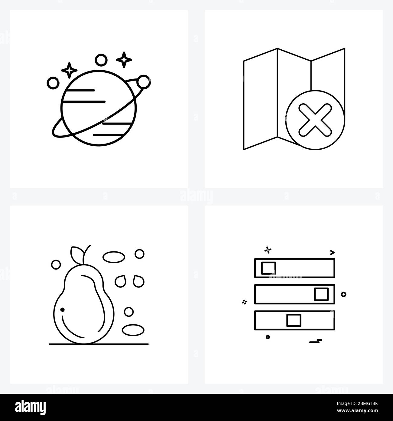 Universal Symbols of 4 Modern Line Icons of planet, farm, delete ...