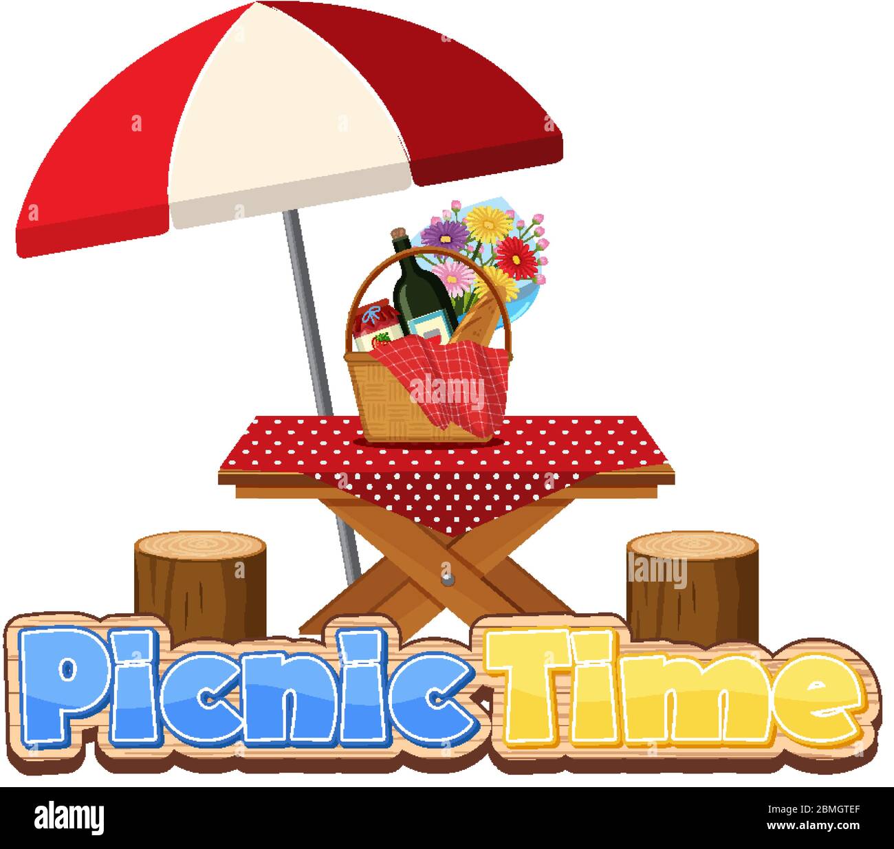 Picnic time sign with picnic table on white background illustration ...