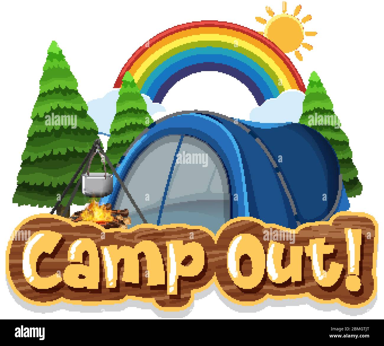 Font design for camp out with tent in the park illustration Stock ...