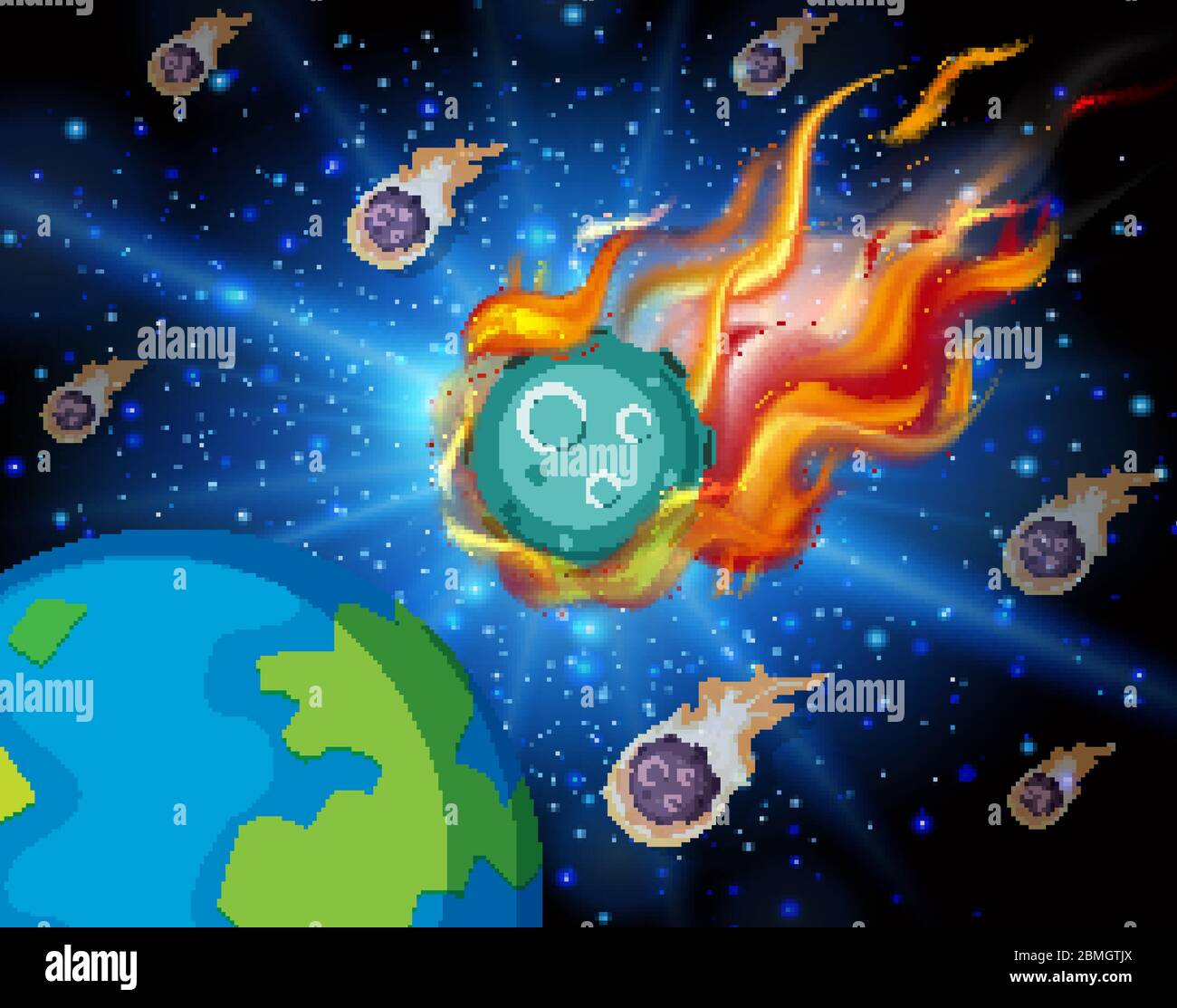 Background scene with many comets shooting on earth illustration Stock ...
