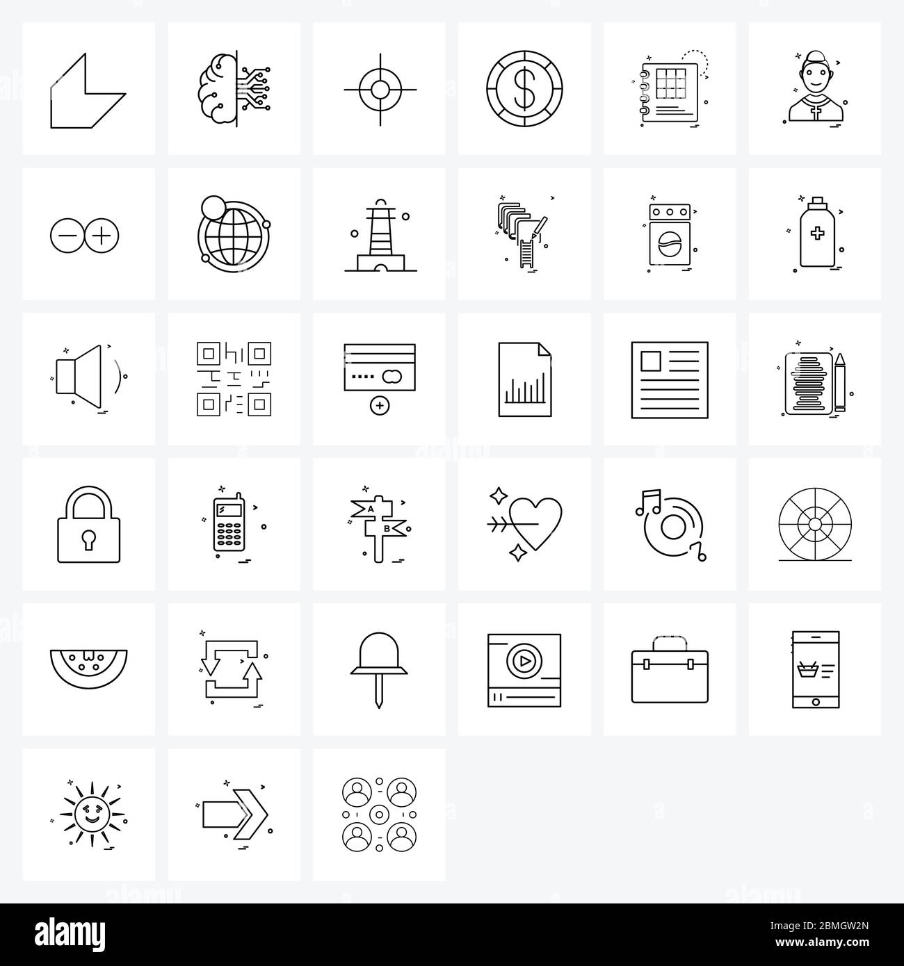 Line Icon Set of 64 Modern Symbols of boy, notes, target, diary ...