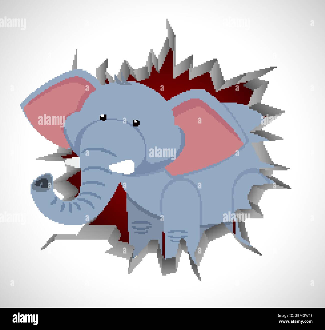 Cute elephant coming out of cracked wall illustration Stock Vector ...
