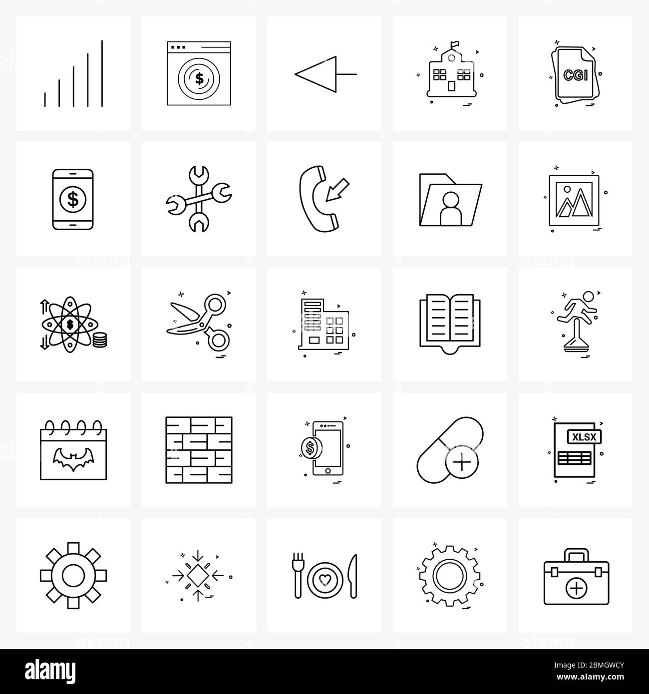 UI Set of 25 Basic Line Icons of file type, file, mouse, education ...