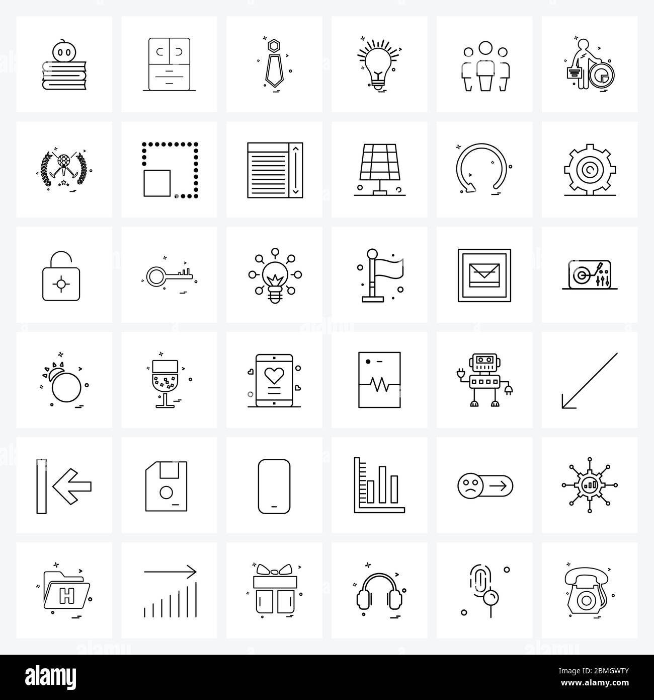 Modern Style Set of 36 line Pictograph Grid based network, education ...