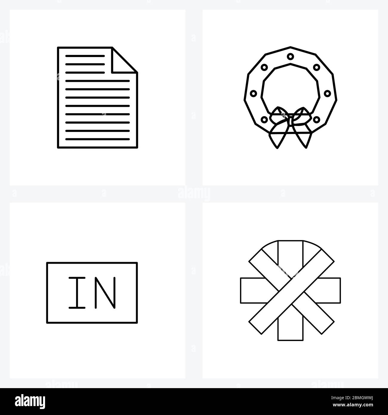 UI Set of 4 Basic Line Icons of document, login, format, flowers ...
