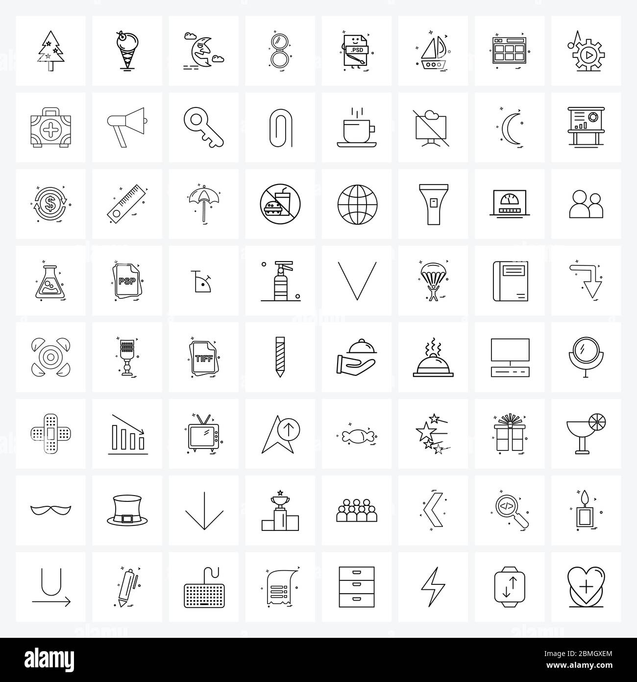 Modern Vector Line Illustration Of 64 Simple Line Icons Of File Type
