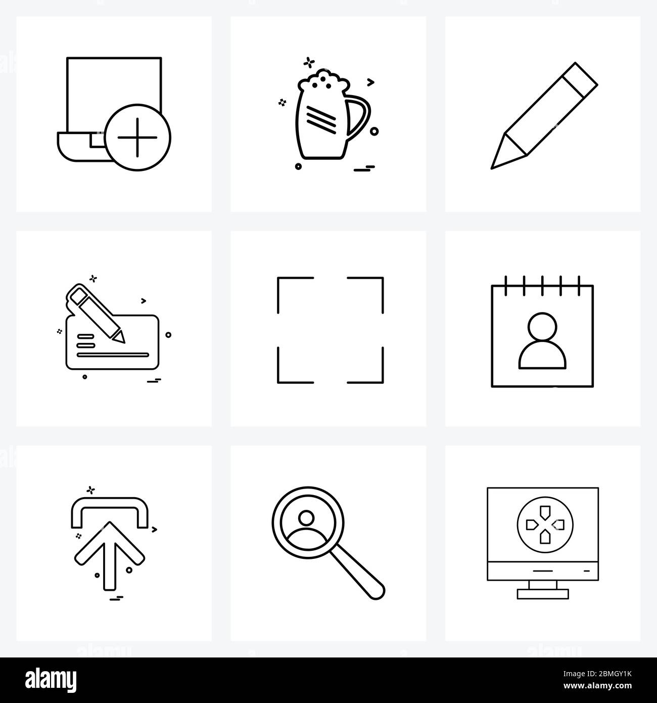 UI Set of 9 Basic Line Icons of calendar, select, edit, cursor, pencil ...
