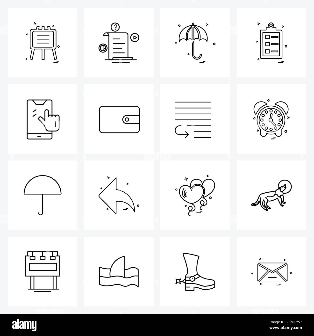Set of 16 Universal Line Icons of screen, cursor, rain, choose ...