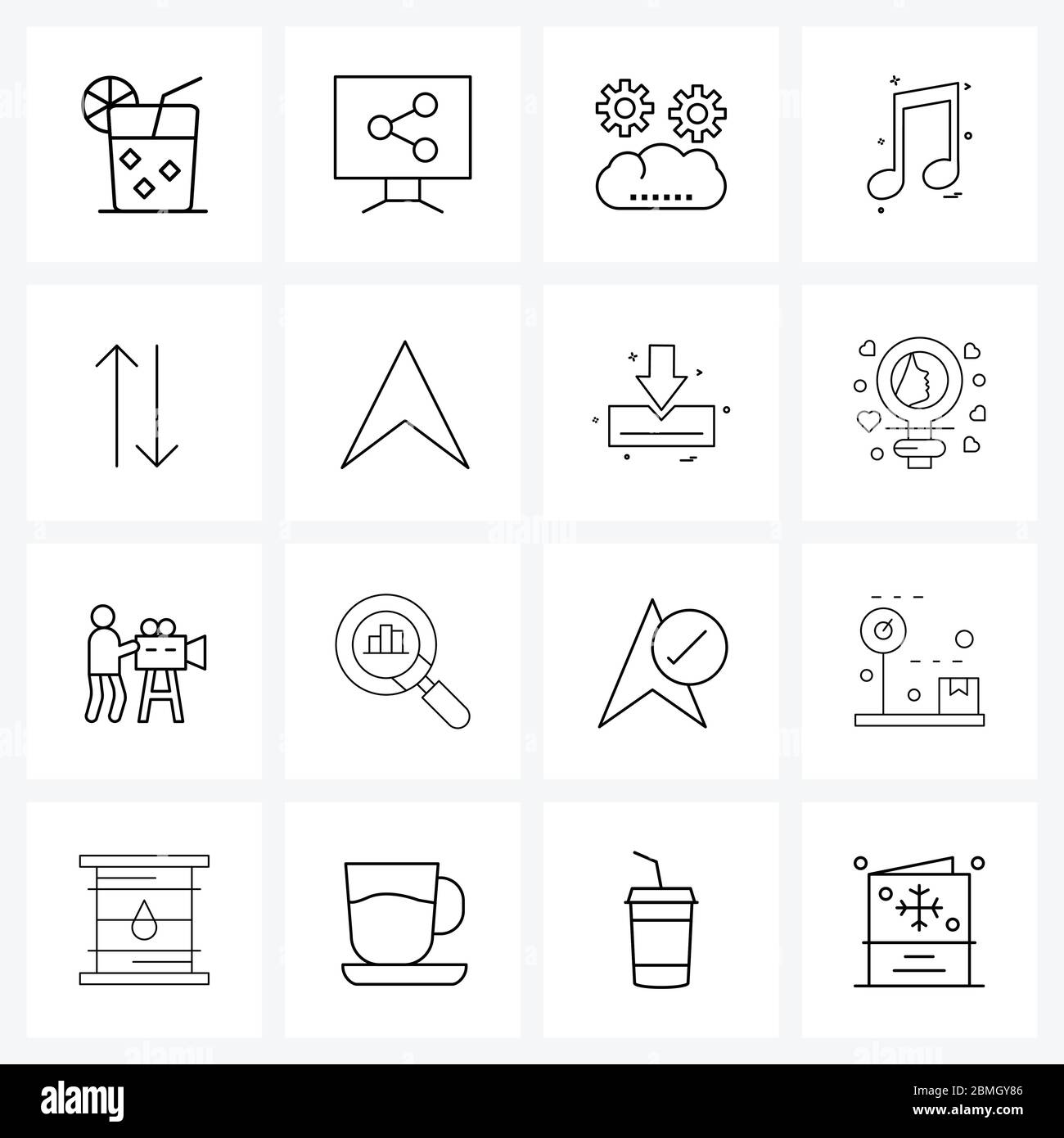 Set of 16 Line Icon Signs and Symbols of media, music, network, network ...