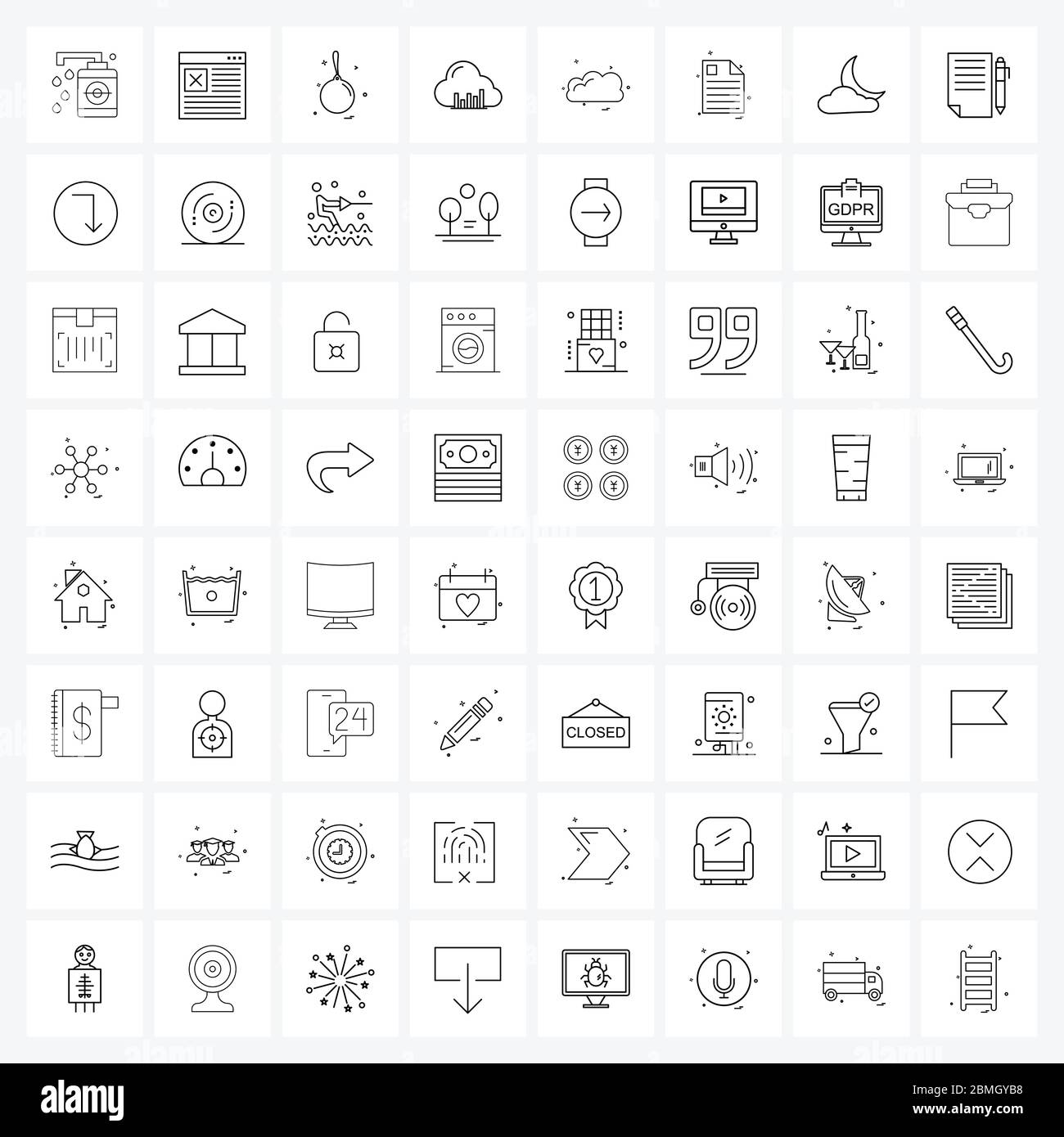 Line Icon Set of 64 Modern Symbols of internet, cloud, tag, bar graph ...