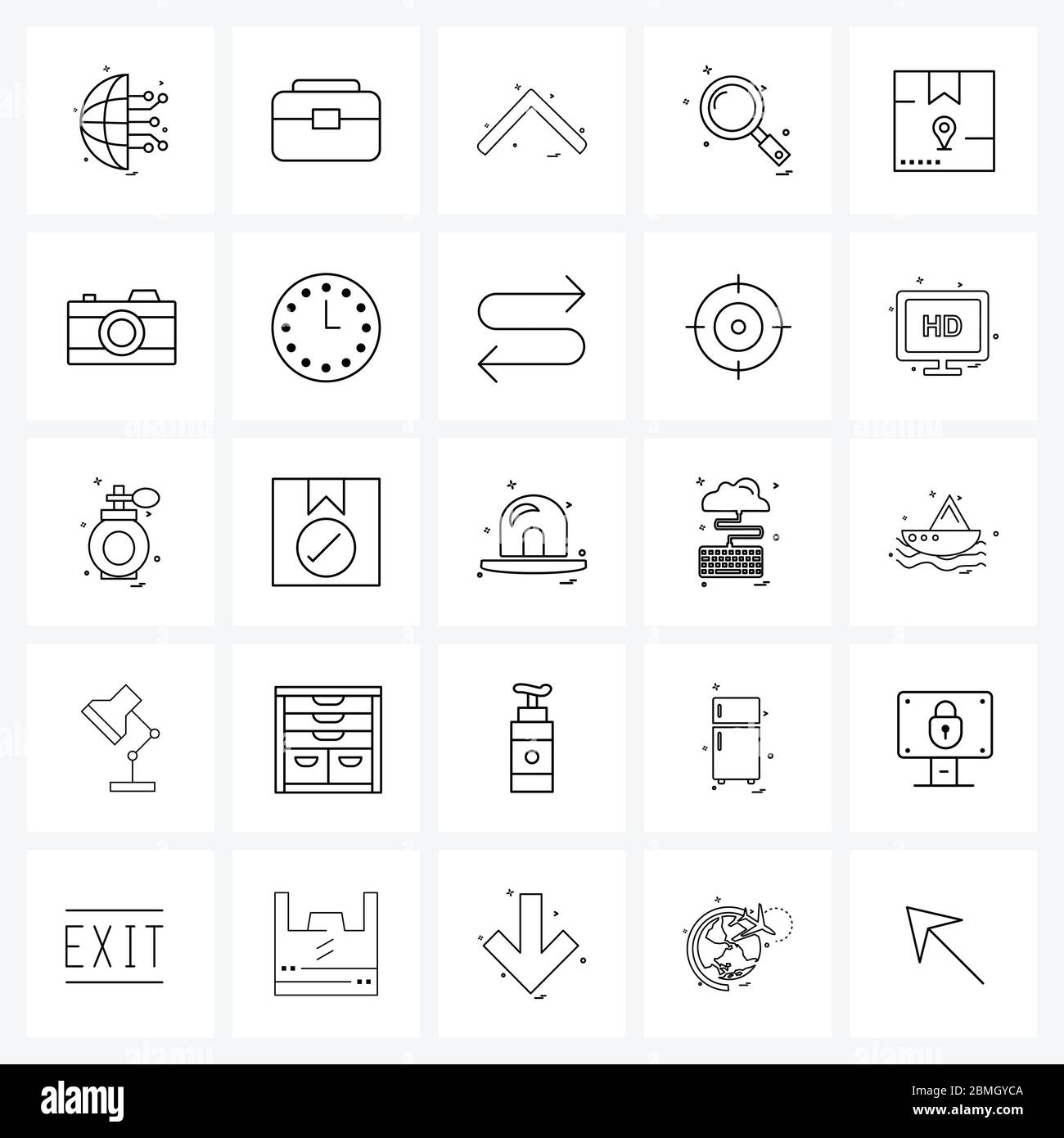 Line Icon Set of 25 Modern Symbols of box, glass, arrow, magnifying ...