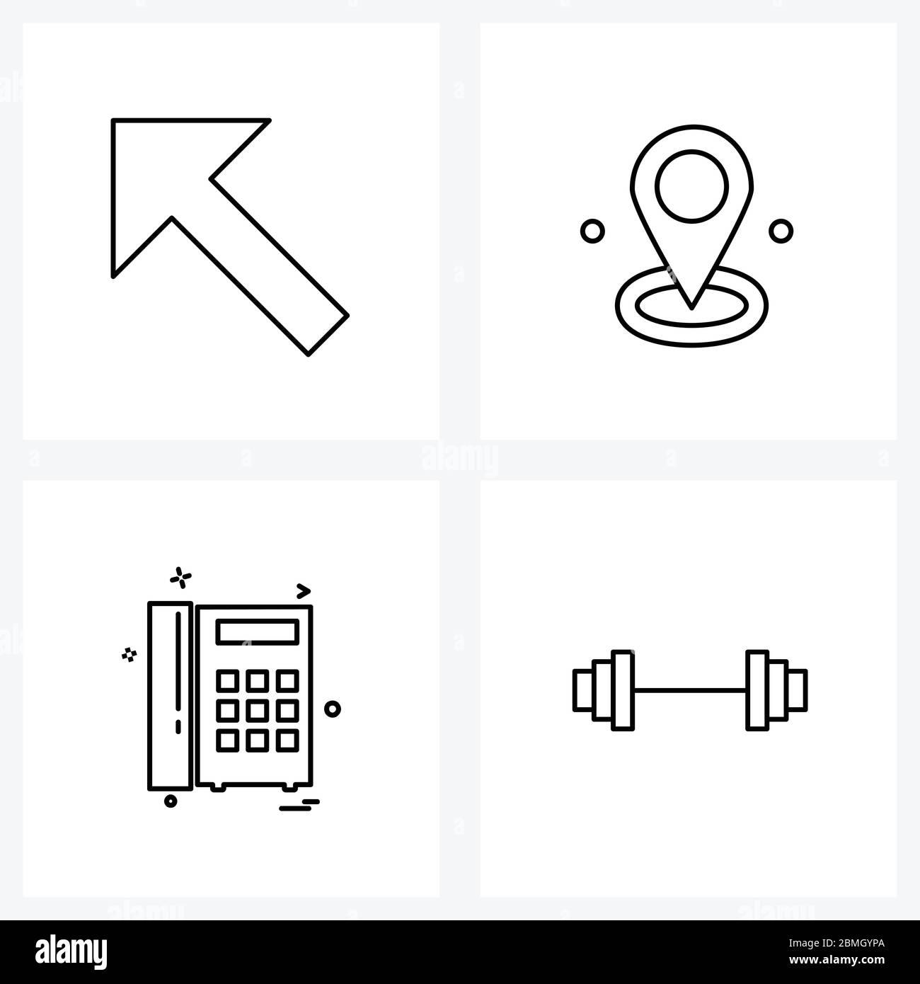 Universal Symbols of 4 Modern Line Icons of diagram, telephone, left ...