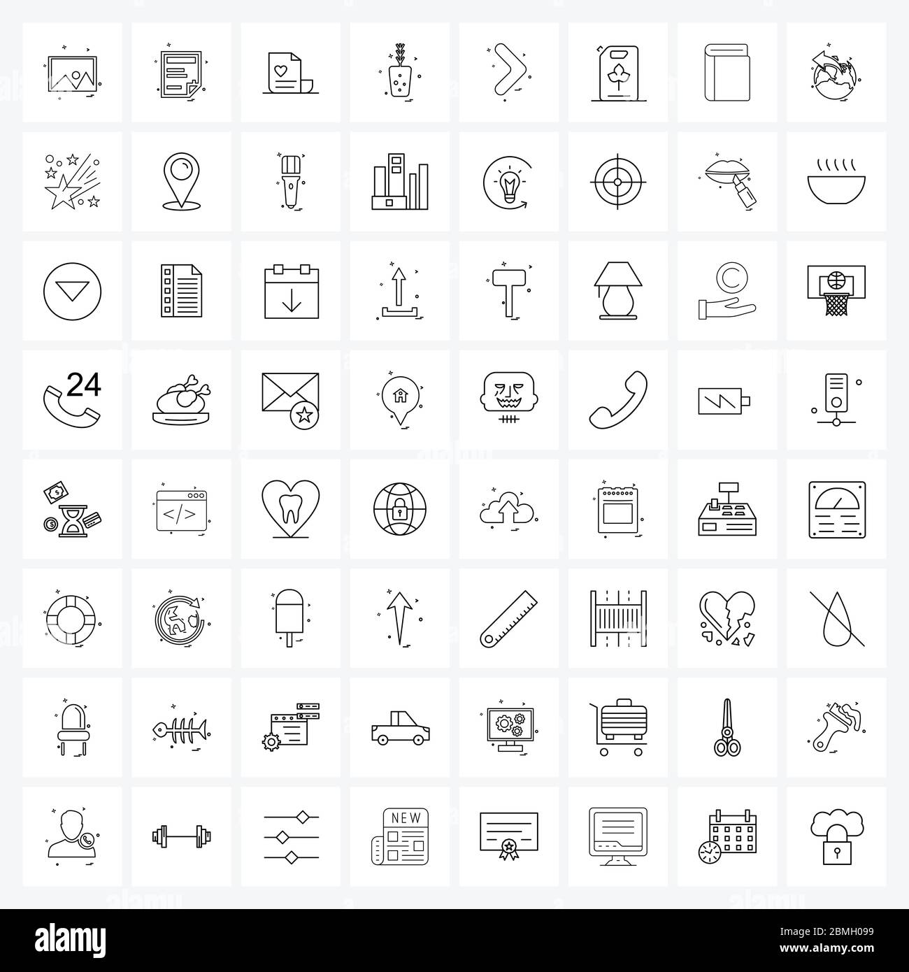 64 Universal Line Icon Pixel Perfect Symbols of arrows, leafs, latter ...