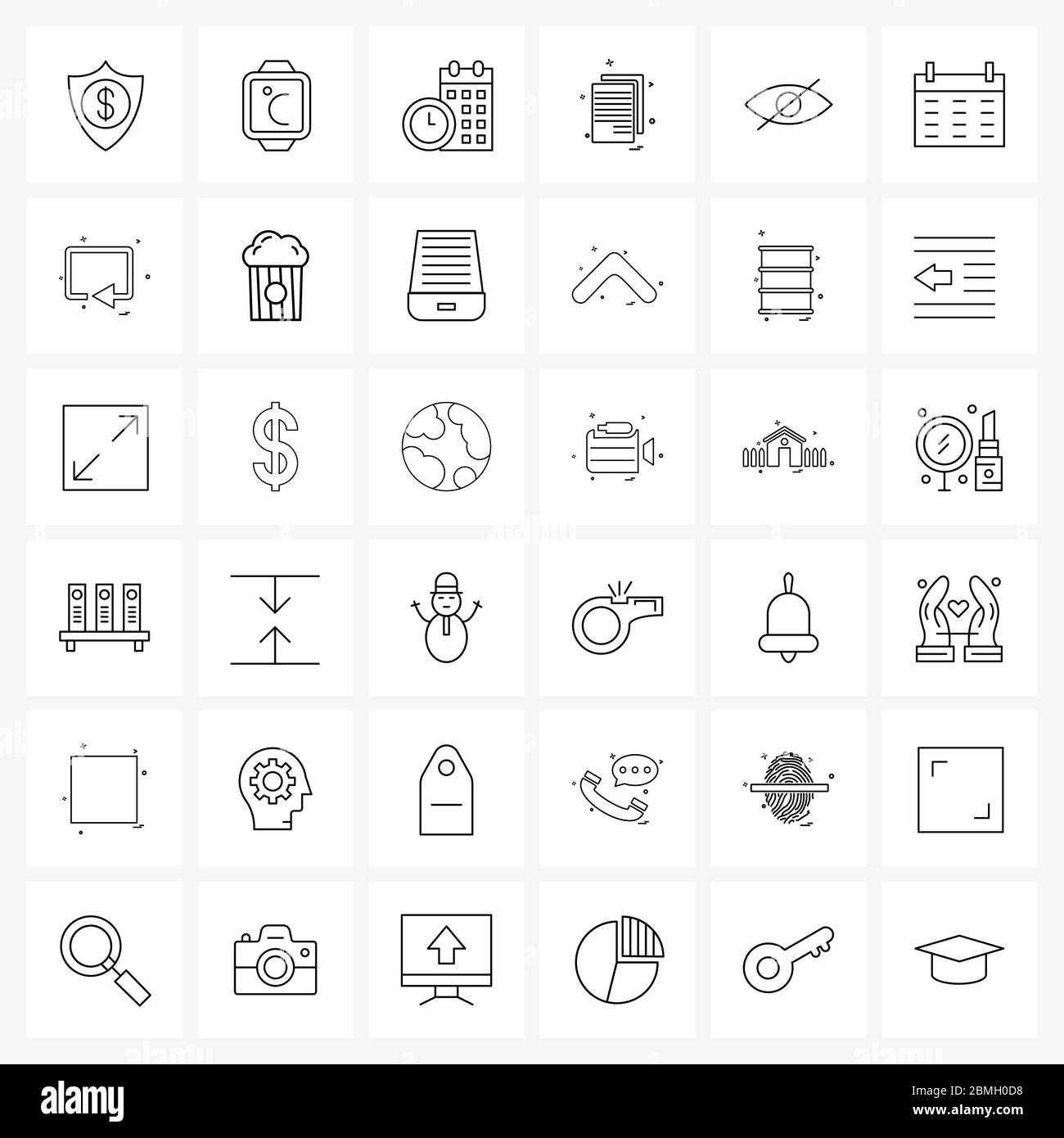 Modern Style Set of 36 line Pictograph Grid based eye, document ...