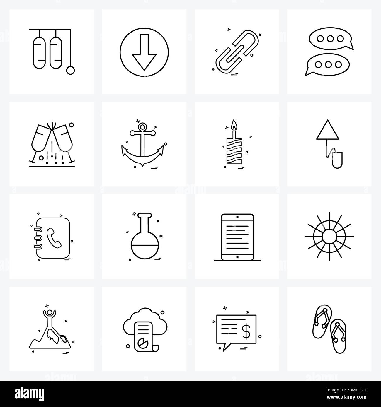 Stock Vector Icon Set of 16 Line Symbols for clink, mail, link, email ...