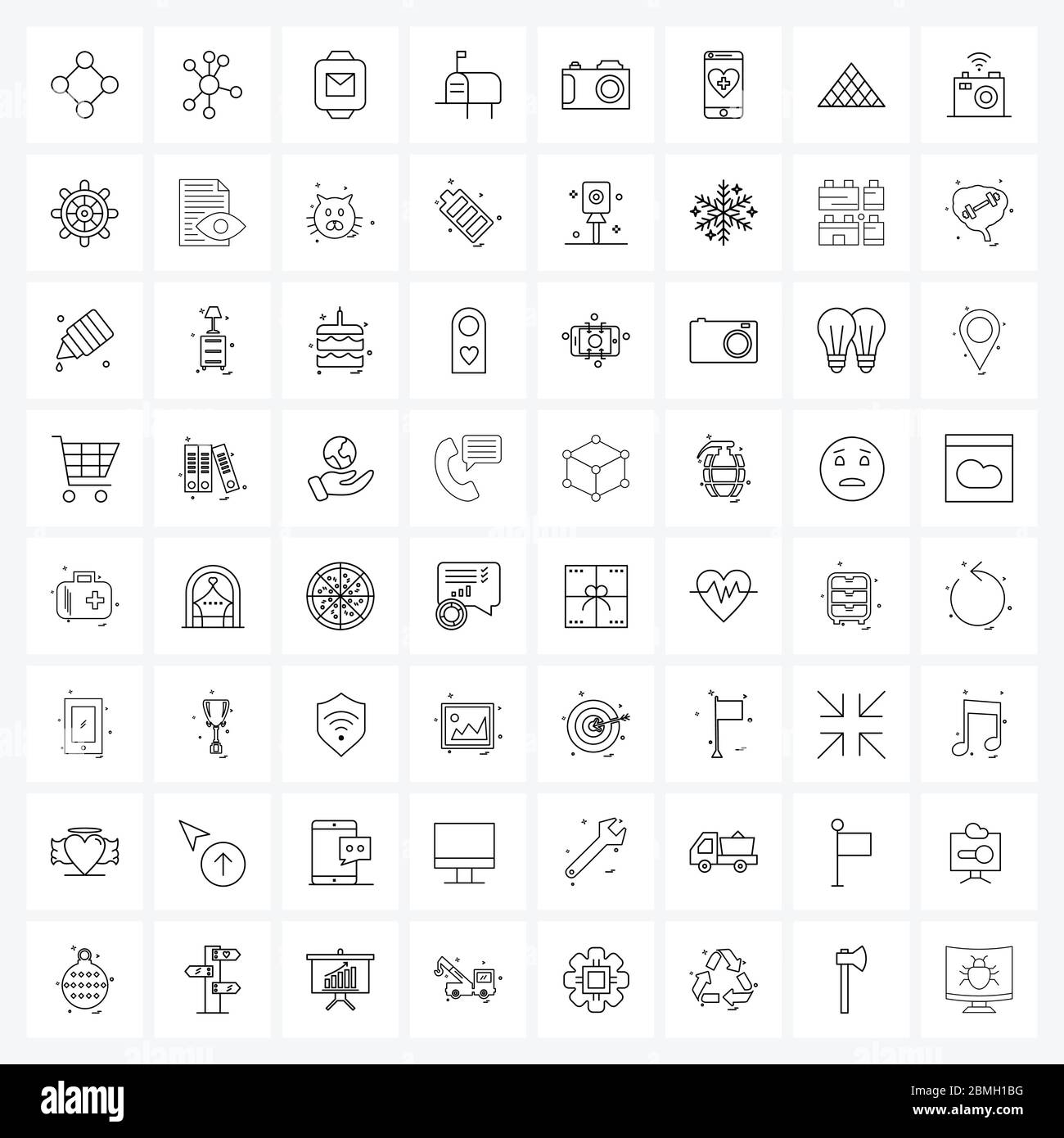 Mobile UI Line Icon Set of 64 Modern Pictograms of digital, marketing ...