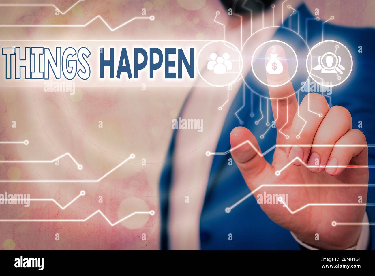 Text sign showing Things Happen. Business photo showcasing Result of ...