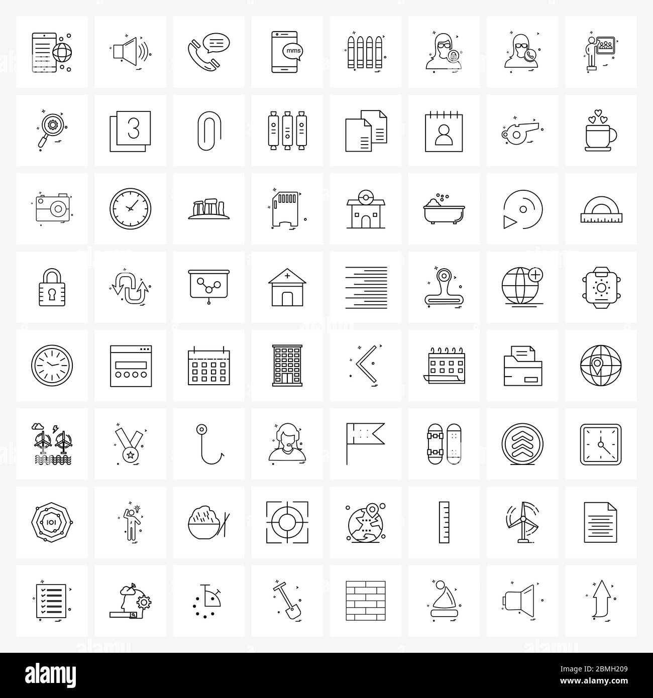64 Universal Line Icon Pixel Perfect Symbols of crayons, message, call ...