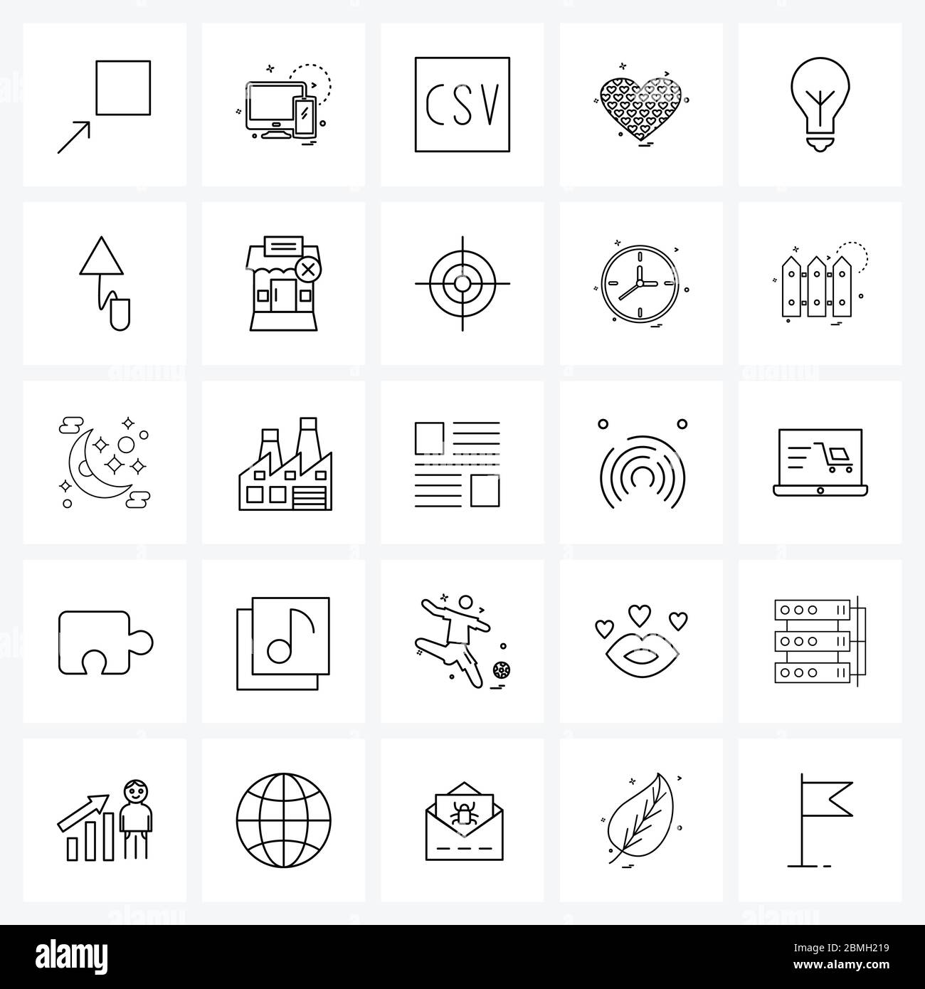 Set of 25 Modern Line Icons of bulb, valentine, code, love, programming ...