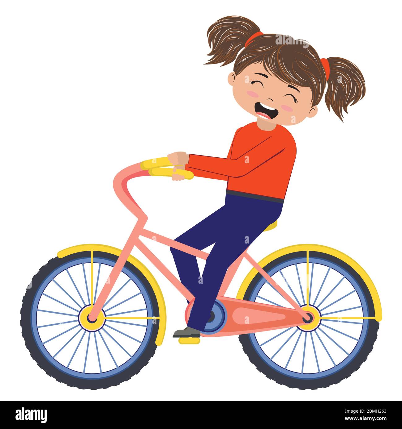 Abstract cartoon happy girl riding bicycle illustration Stock Vector ...